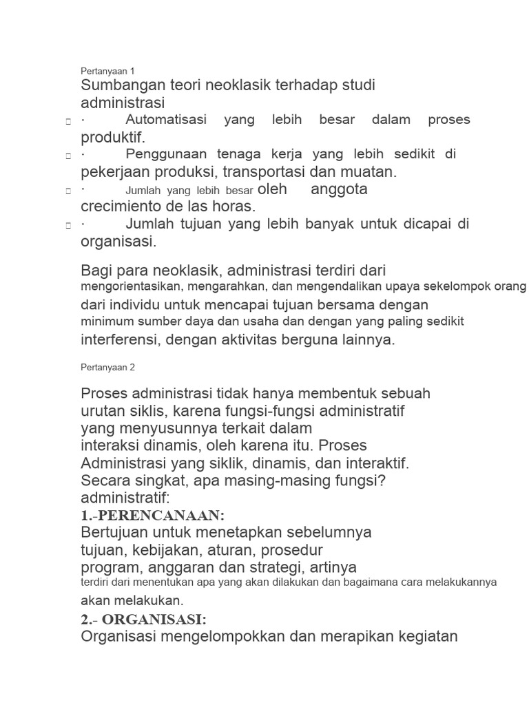 Sumbangan Teori Neoklasik terhadap Studi Administrasi | PDF