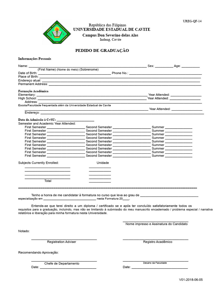 Pedido de Graduação - Universidade Cavite | PDF | Academia | Estágios ...