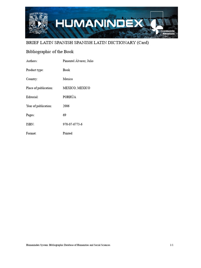 Book 9265 PimentelAlvarez BRIEF LATIN DICTIONARY | PDF