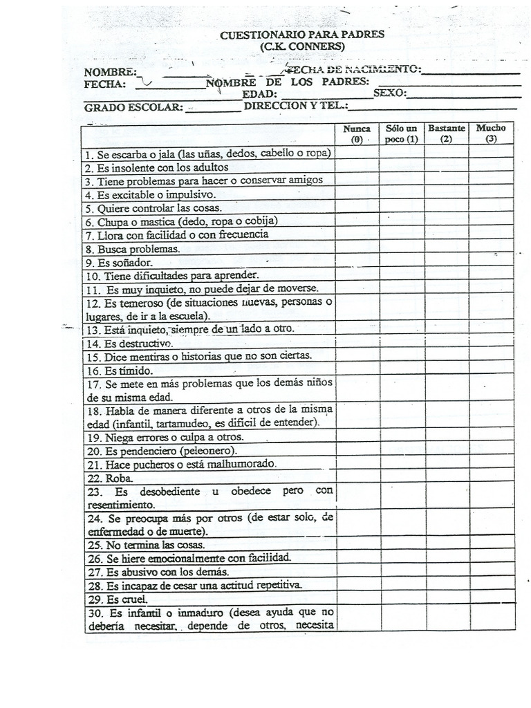Conners Parent Rating Scale Overview | PDF