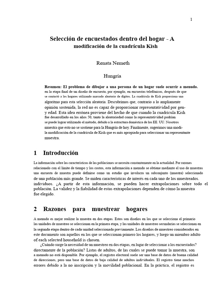 Información de la cuadrícula de Kish | PDF | Muestreo (Estadísticas) | Aleatoriedad