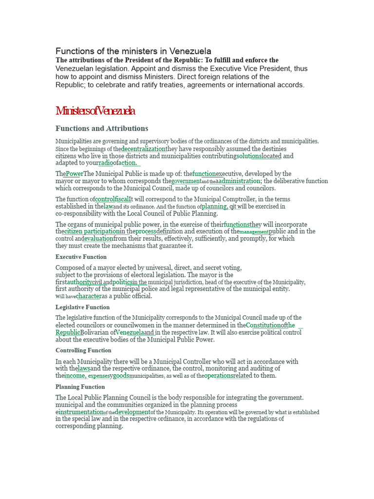 Functions of The Ministers in Venezuela | PDF | Venezuela | Ministers ...