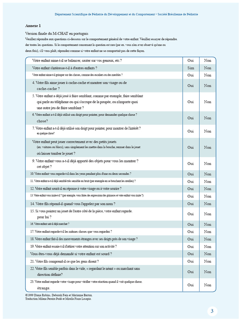 M-CHAT : Évaluation du Comportement Enfantin | PDF