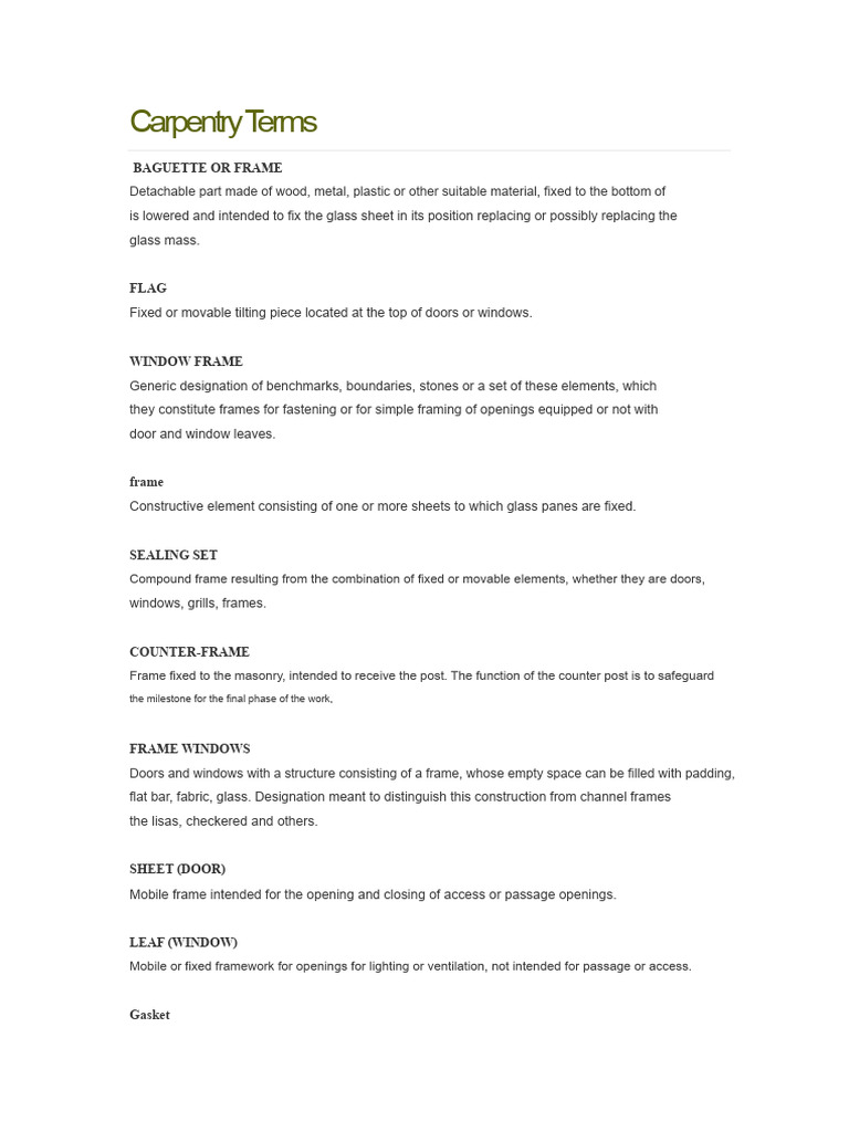 Carpentry Terms | PDF | Window | Door