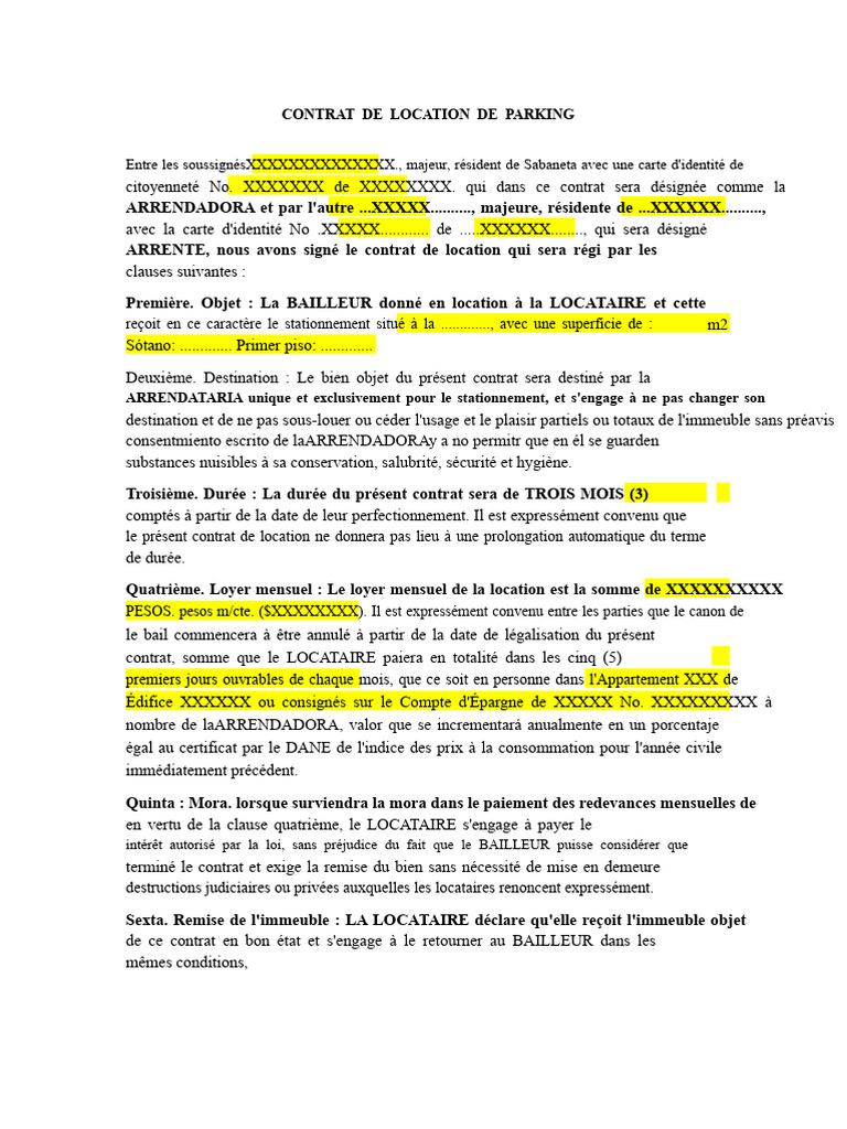Contrat de Location de Parking Standard | PDF | Location | Contrat en droit
