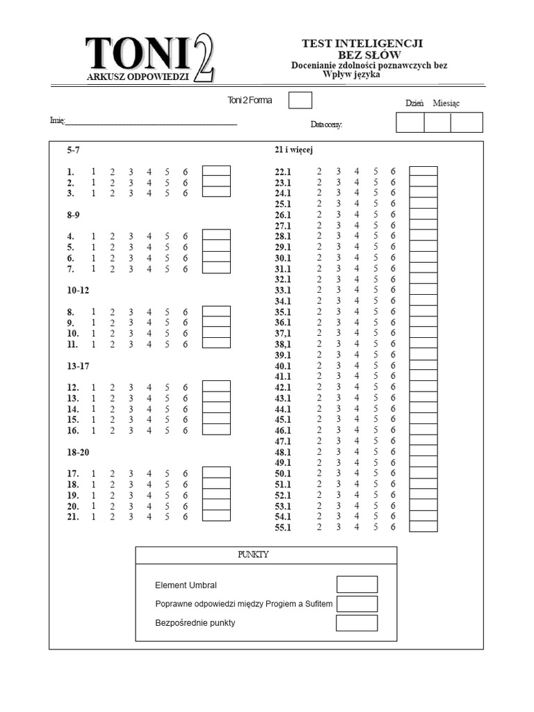 03 TEST TONI 2 - Arkusz Odpowiedzi A | PDF