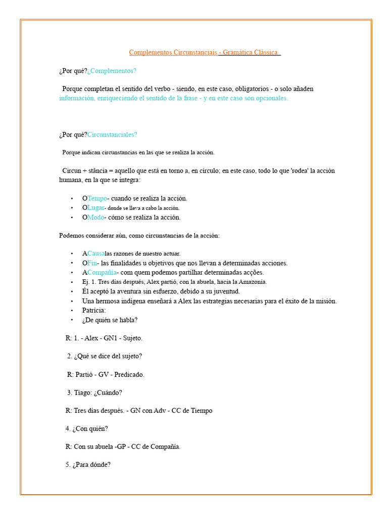 Complementos Circunstanciales - Gramática Clásica | PDF | Adverbio ...