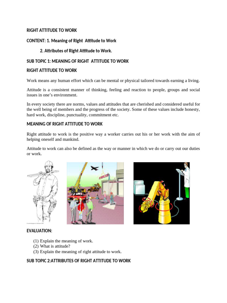 Right Attitude To Work | PDF | Behavior | Attitude (Psychology)