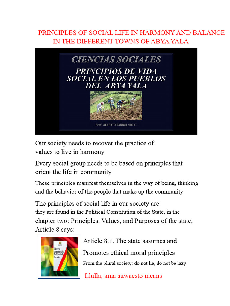 Principles of Social Life in Harmony and Balance Among The Different ...