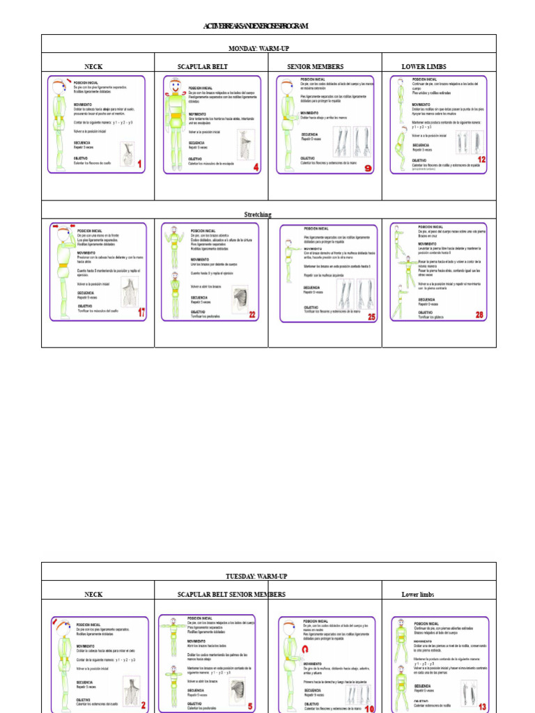 Weekly Active Breaks Exercise Plan | PDF