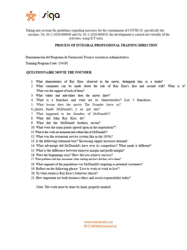 Activity The Founder | PDF