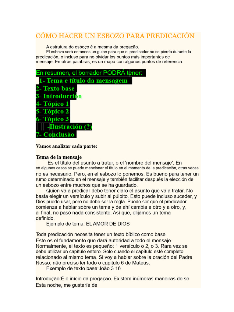 Cómo Hacer un Bosquejo Para Predicación | PDF | Amor | Dios
