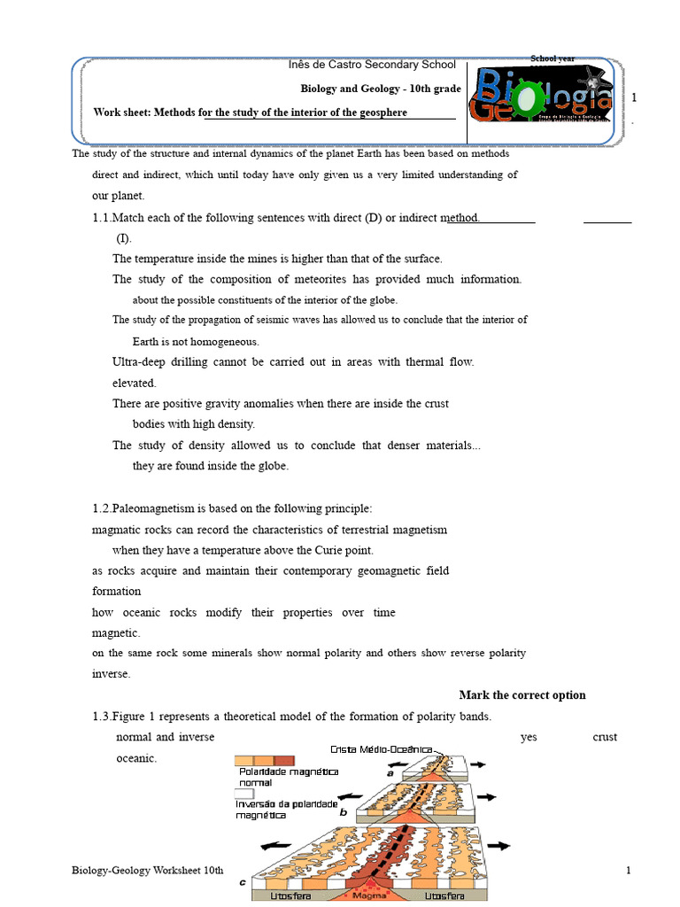 Sheet Methods Study Interior Geosphere 10th Grade | PDF | Earth | Geology