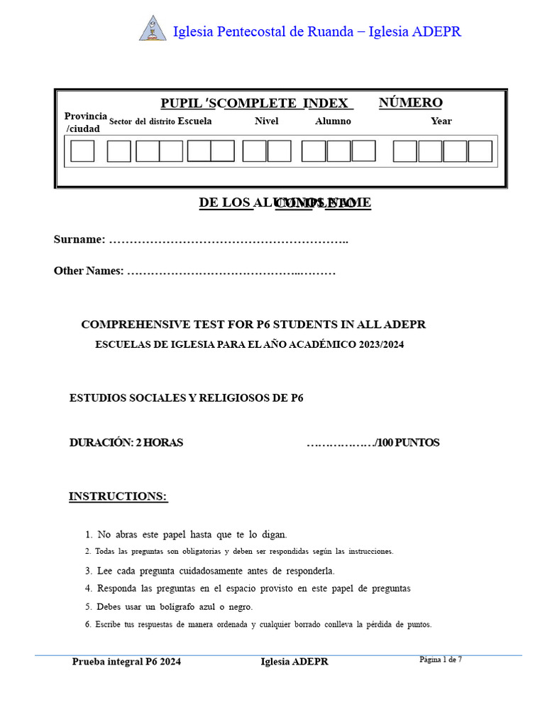 p6 Srs Prueba para Escuelas Adepr 2024 | PDF | Ramadán