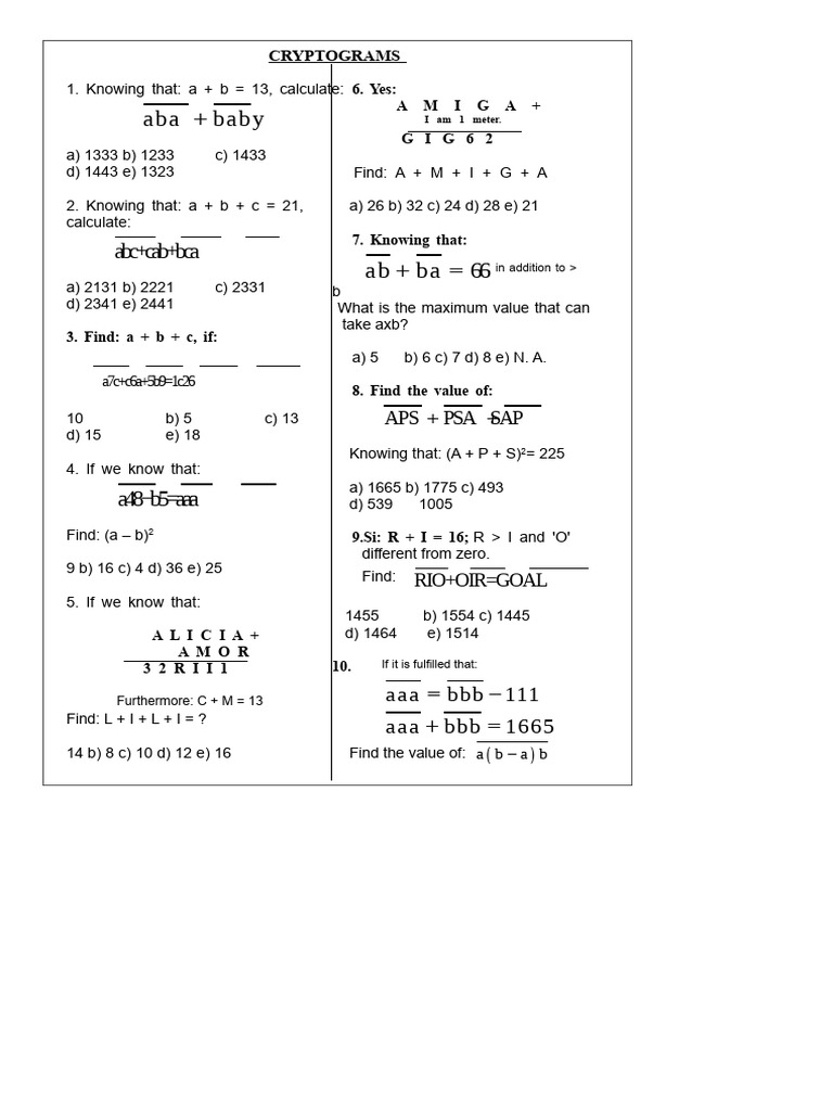 Cryptograms | PDF | Mathematics