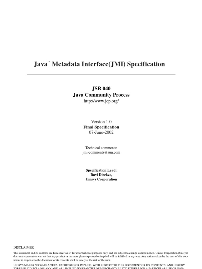 Java Metadata Interface (JMI) Specification: JSR 040 Java Community Process | PDF | Application ...