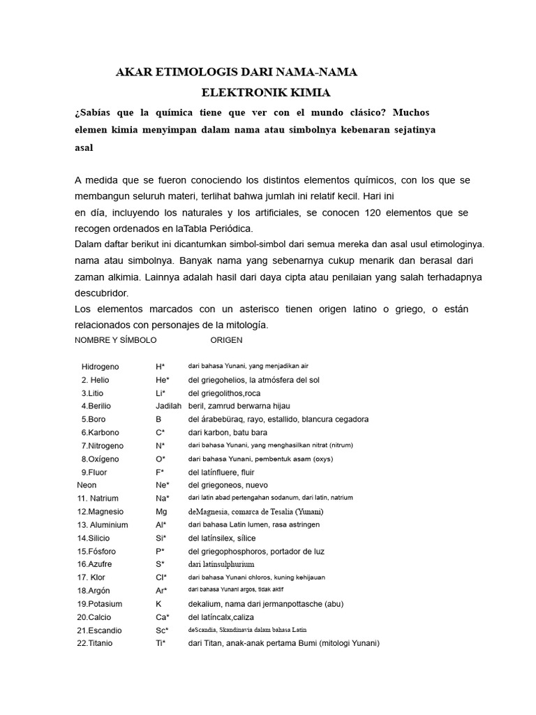 NAMA-NAMA UNSUR KIMIA | PDF
