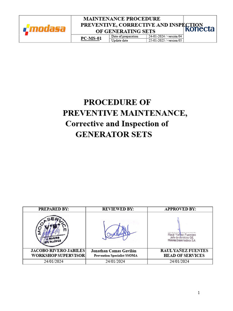 Generator Sets Maintenance Procedure | PDF | Electric Generator | Switch