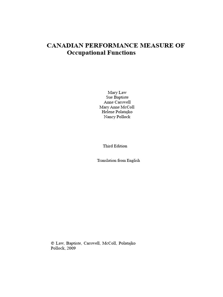 Canadian Occupational Performance Measure | PDF | Occupational Therapy ...