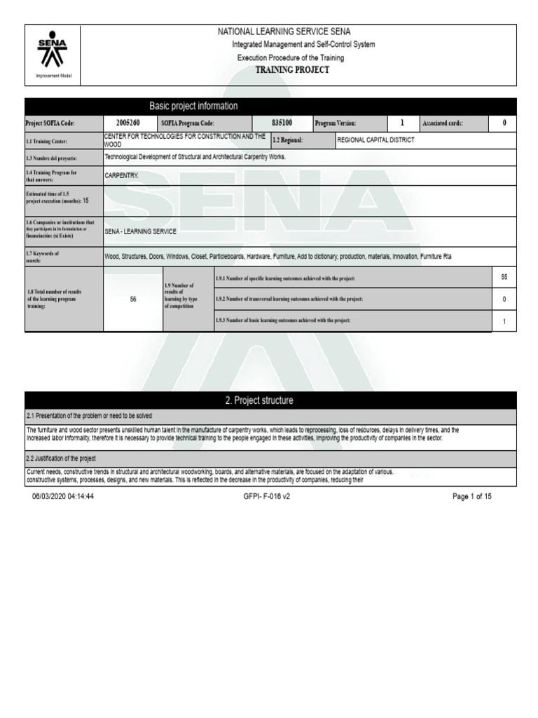 SENA Carpentry Training Project Overview | PDF | Mathematics | Methodology