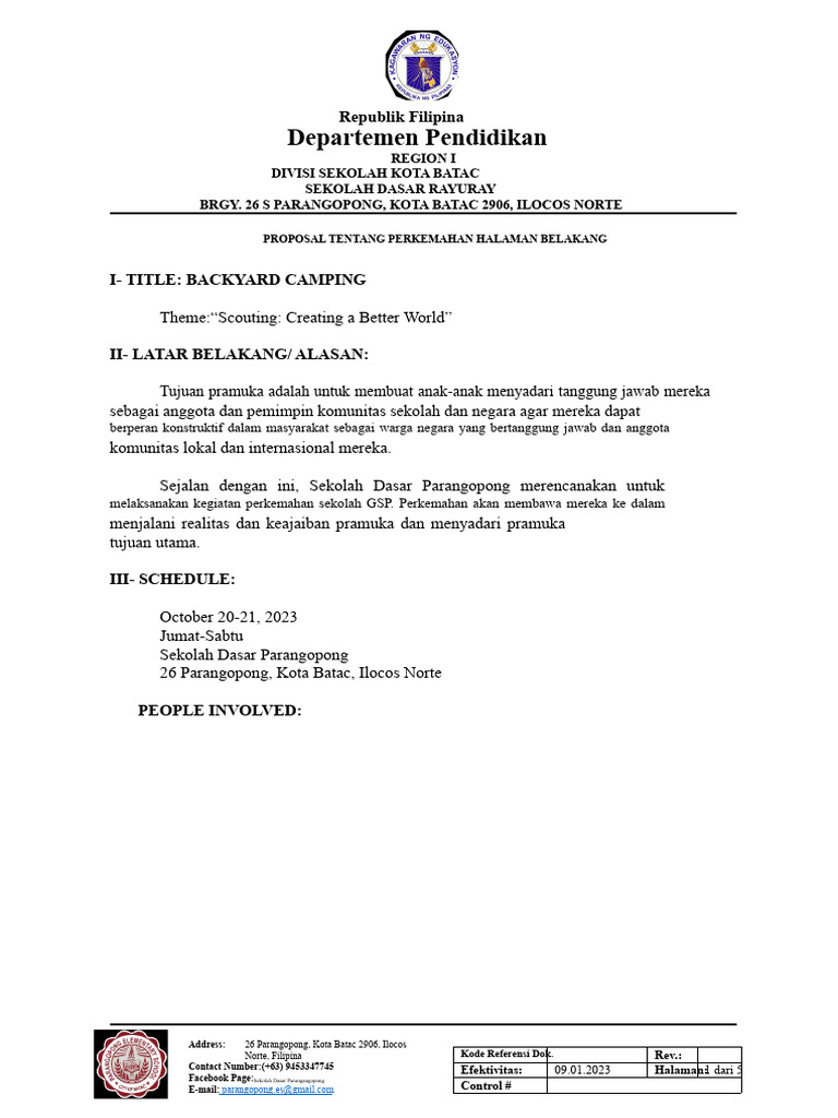 Proposal Kemah Di Halaman Belakang | PDF