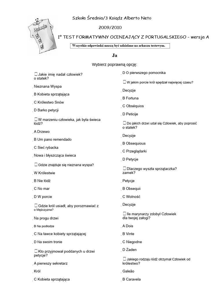 Test - Tekst Narracyjny Wersja A | PDF