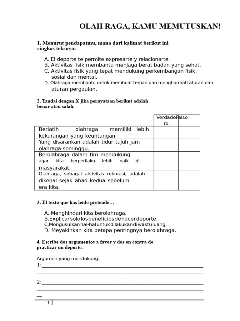 Pertanyaan. Olahraga Kamu Memutuskan | PDF