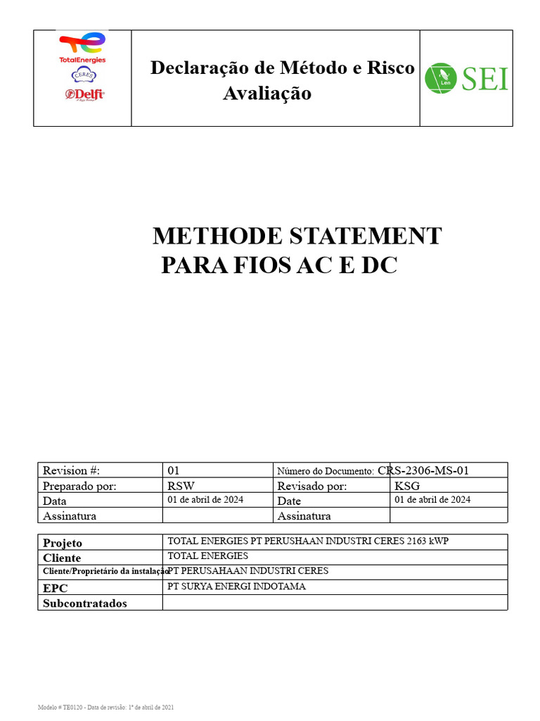 CRS-2306-MS-01 Declaração de Método para Fiação AC e DC | PDF ...