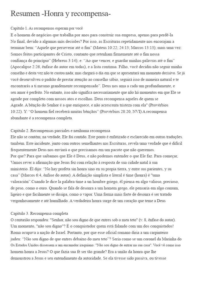 Resumo do livro Honra e recompensa Jime | PDF | Oração | Deus