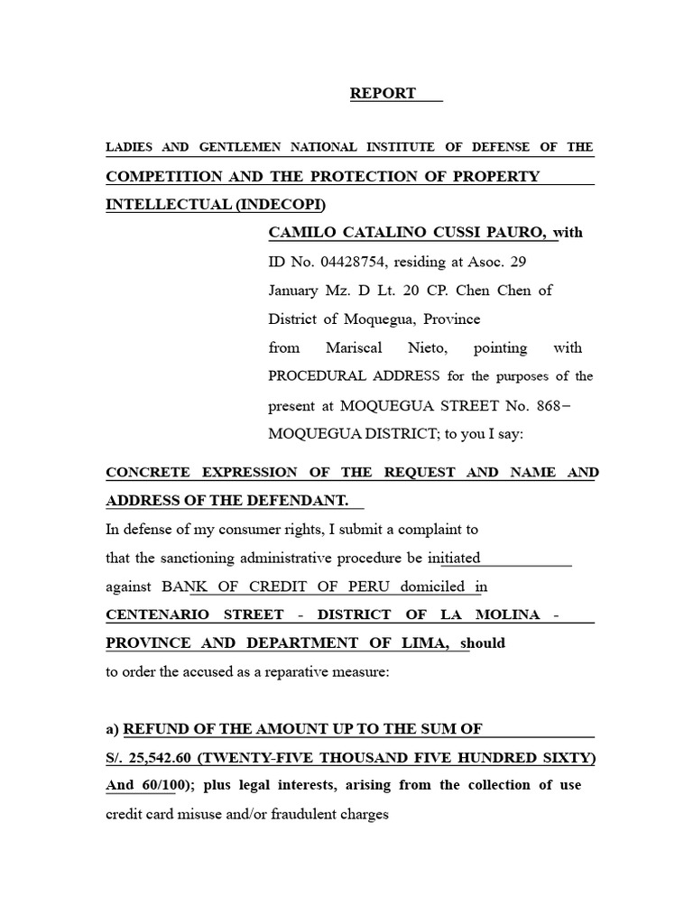 Complaint Indecopi | PDF | Credit Card | Identity Document