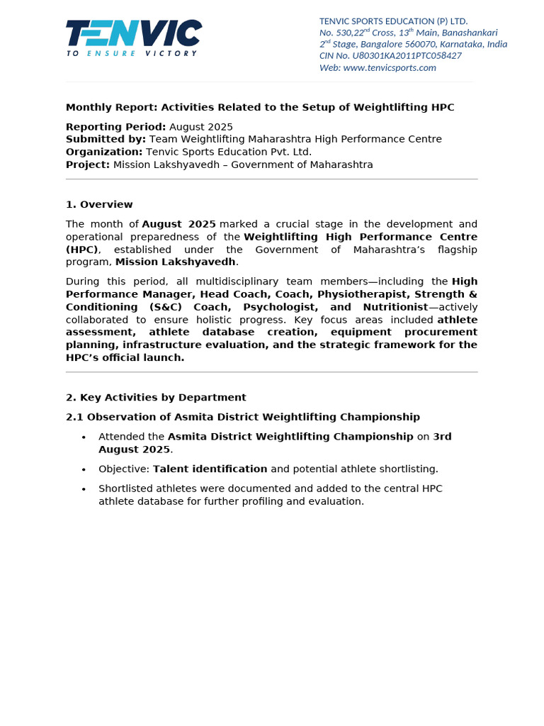 Monthly Report W MHPC - August 2025 | PDF