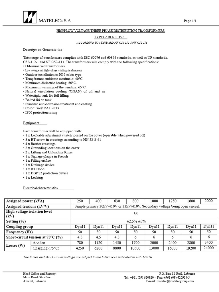 Matelecs S.A.: ACCORDING TO STANDARD NF C52-112-1/NF C52-113 | PDF ...