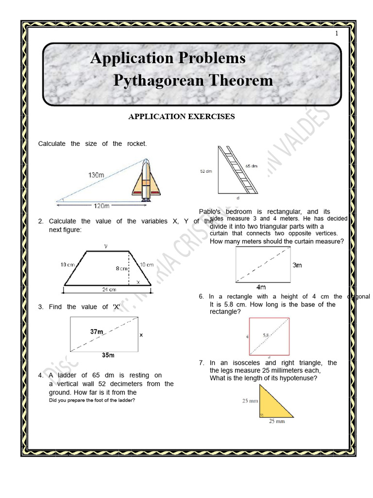 Pythagorean Theorem Application Exercises | PDF | Rectangle | Triangle