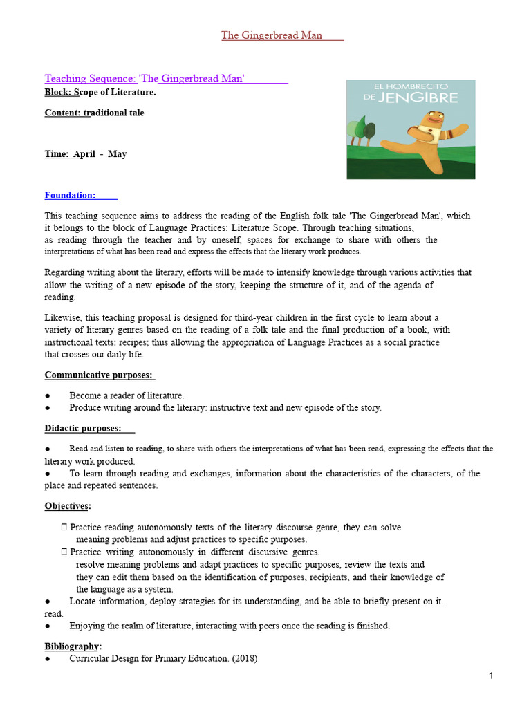 Teaching Sequence for The Gingerbread Man | PDF | Folklore | Recipe