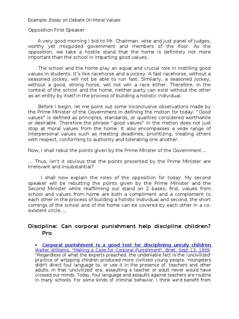 Essay On Debate On Moral Values | PDF | Corporal Punishment In The Home ...