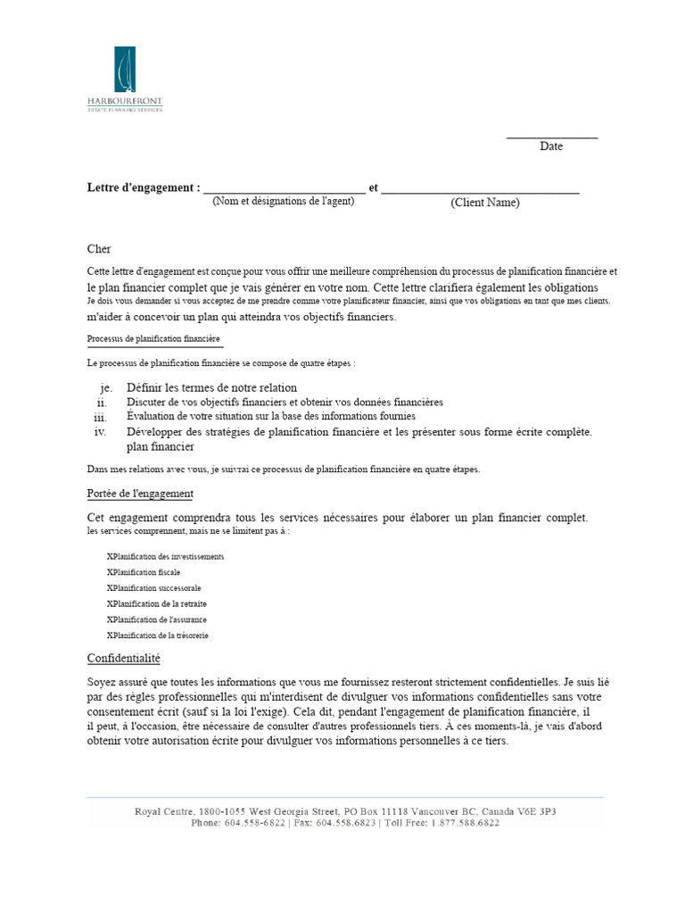 Lettre d'engagement en planification financière | PDF | Planification ...