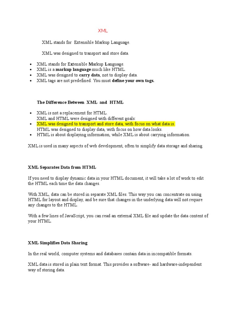 The Difference Between XML and HTML | PDF | Document Object Model ...