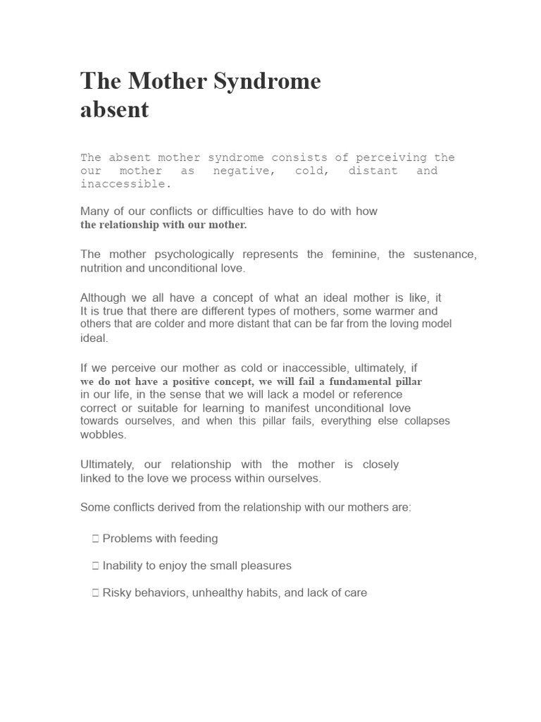 The Absent Mother Syndrome | PDF | Love | Self Esteem