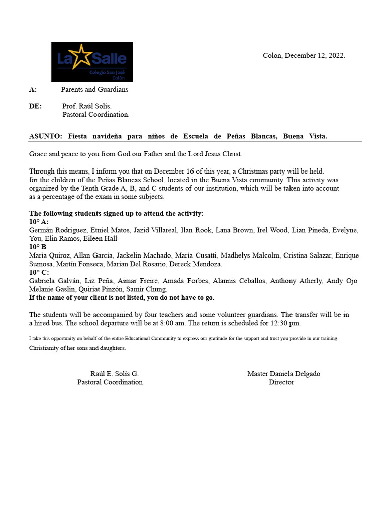 Letter of Permission For Christmas Party | PDF