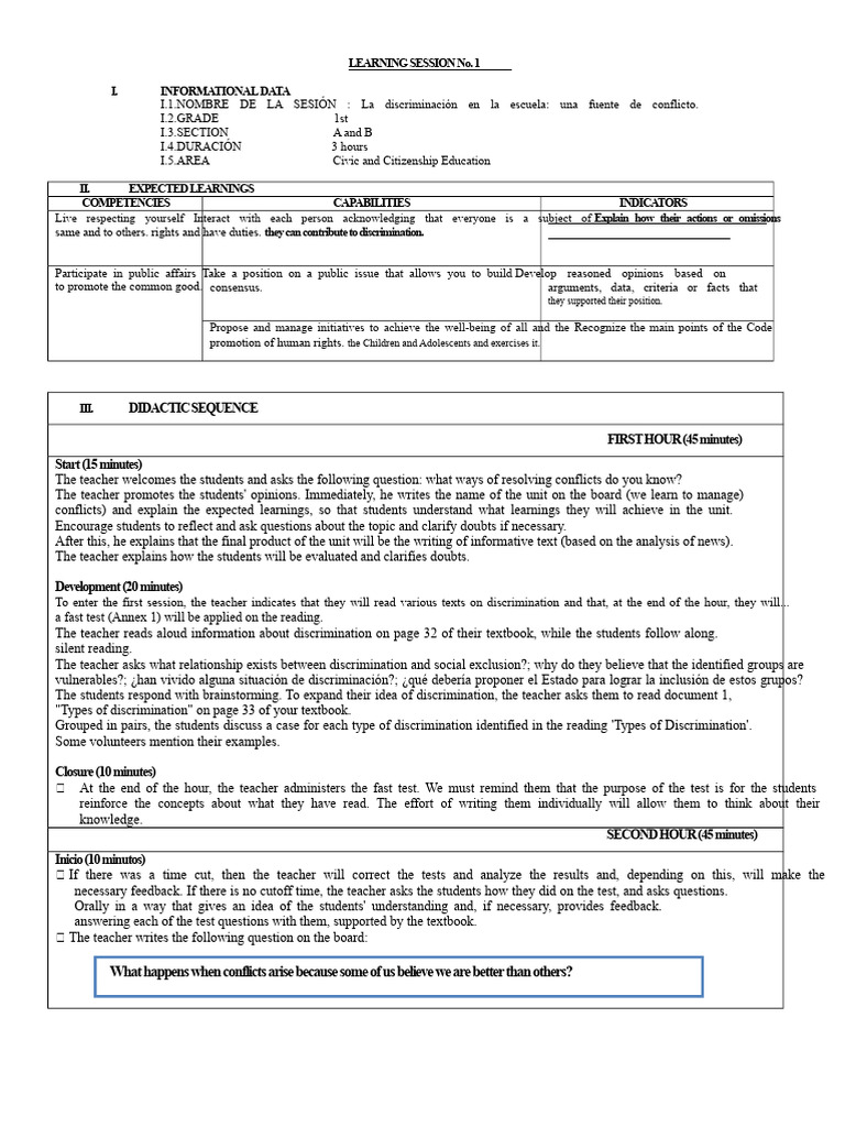 Personal Development Sessions For Second Year of Secondary School | PDF ...