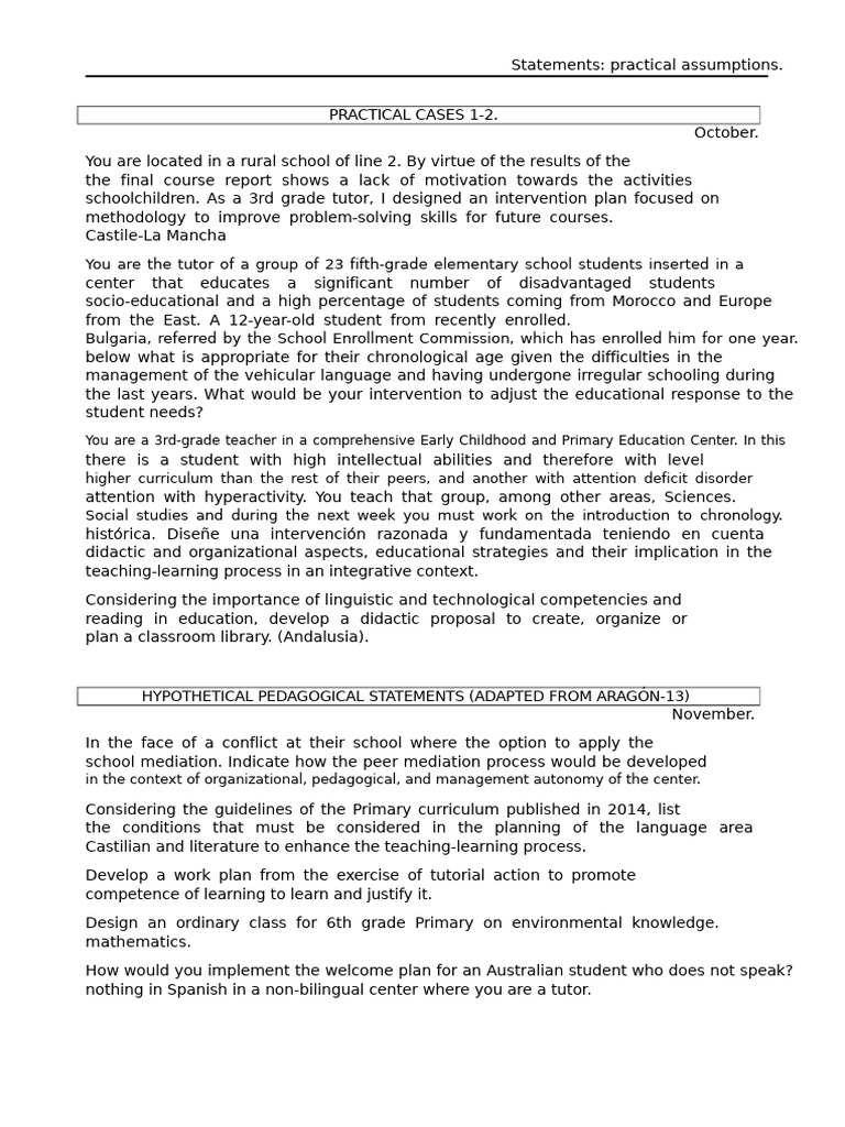 Practical Case Statements | PDF | Autism | Pedagogy