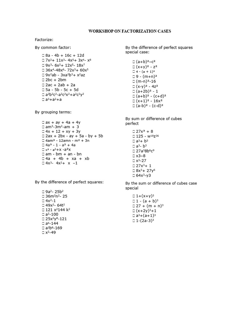 Workshop On Factorization Cases 2 | PDF