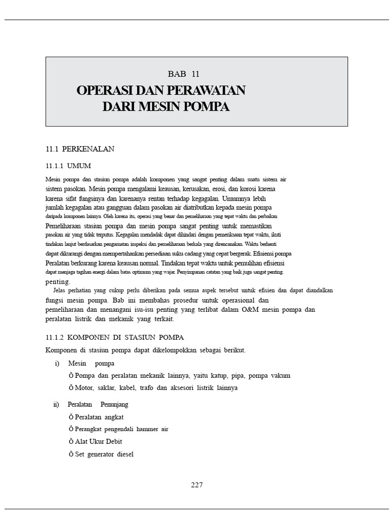 Operasi dan Pemeliharaan Mesin Pompa | PDF