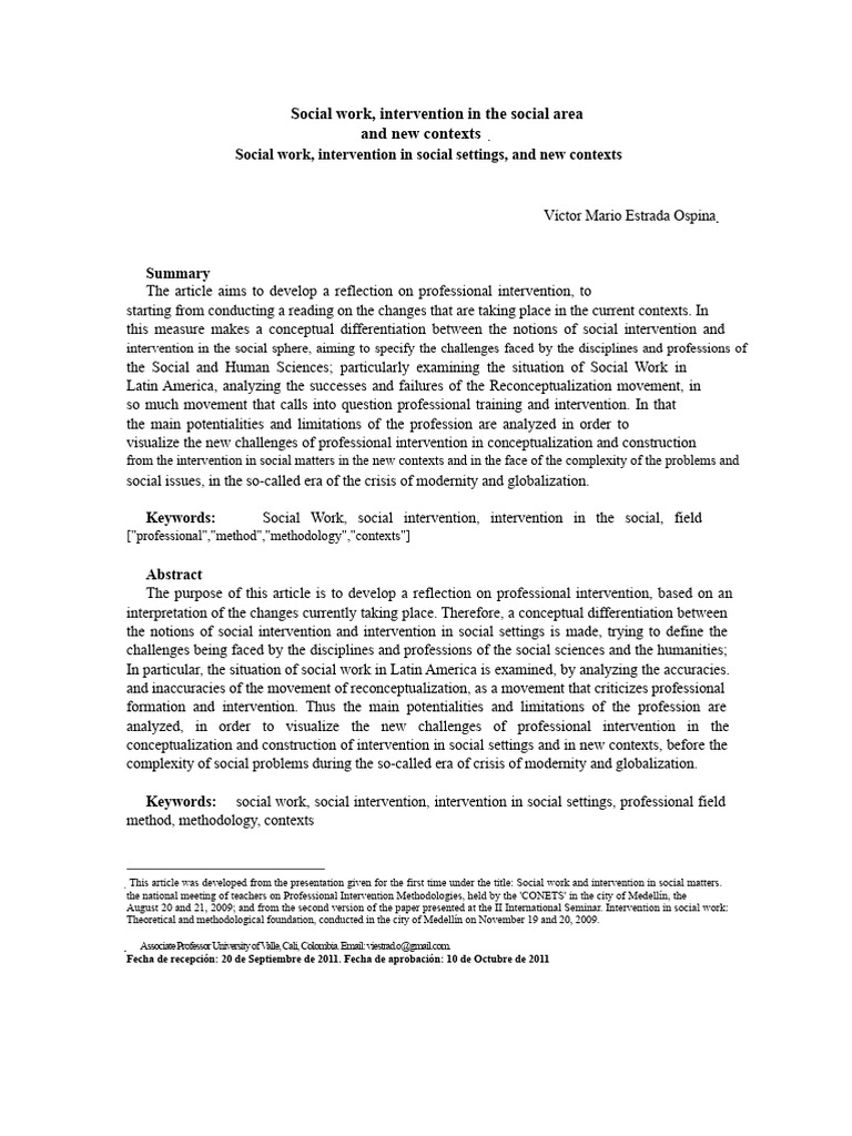 Social Work, Intervention in The Social Sphere and New Contexts | PDF ...