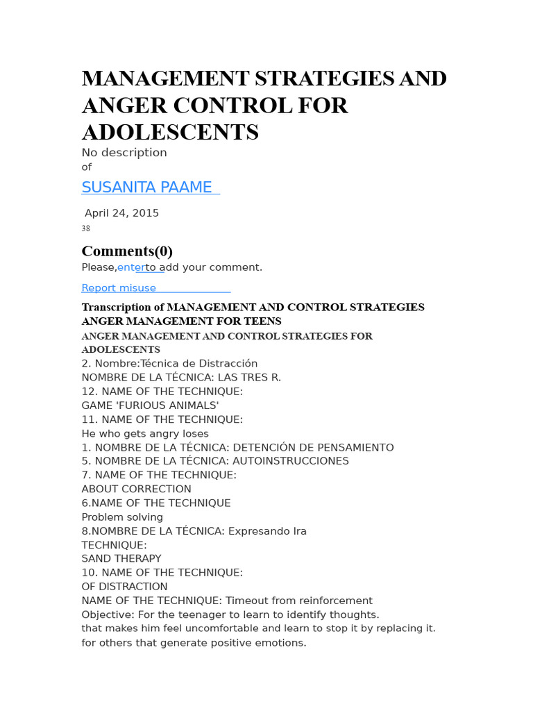 Strategies For Management and Control of Anger For Adolescents | PDF ...