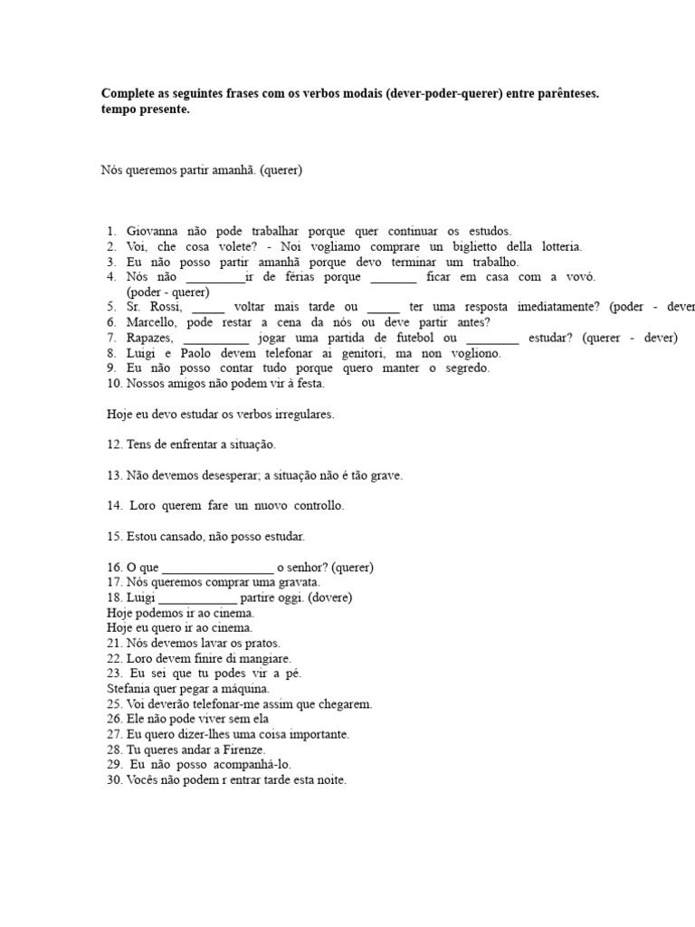 9 INDICATIVO Presente - Verbos Modais (Dever, Poder e Querer) | PDF