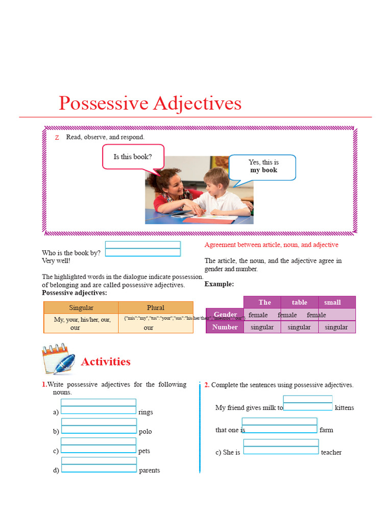The Possessive Adjectives | PDF | Adjective | Grammatical Number