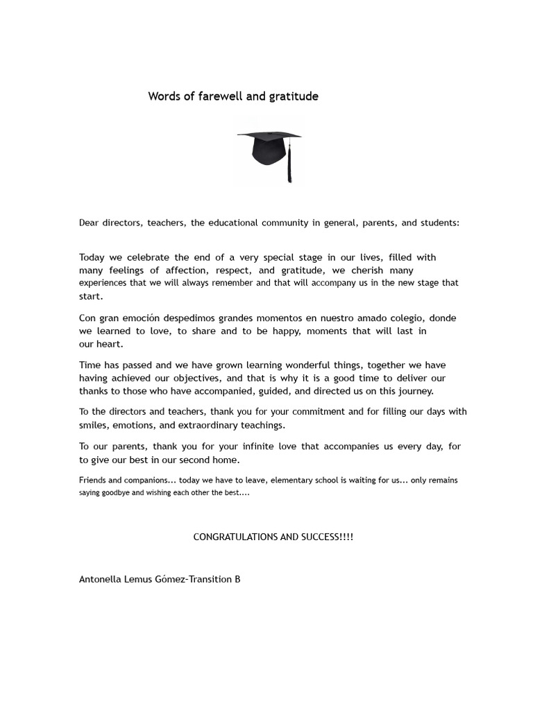 Preschool Farewell Words | PDF