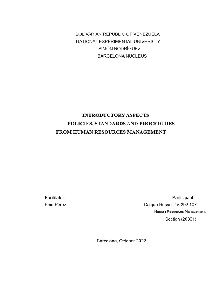Policies, Norms, and Procedures of Human Resources Administration ...