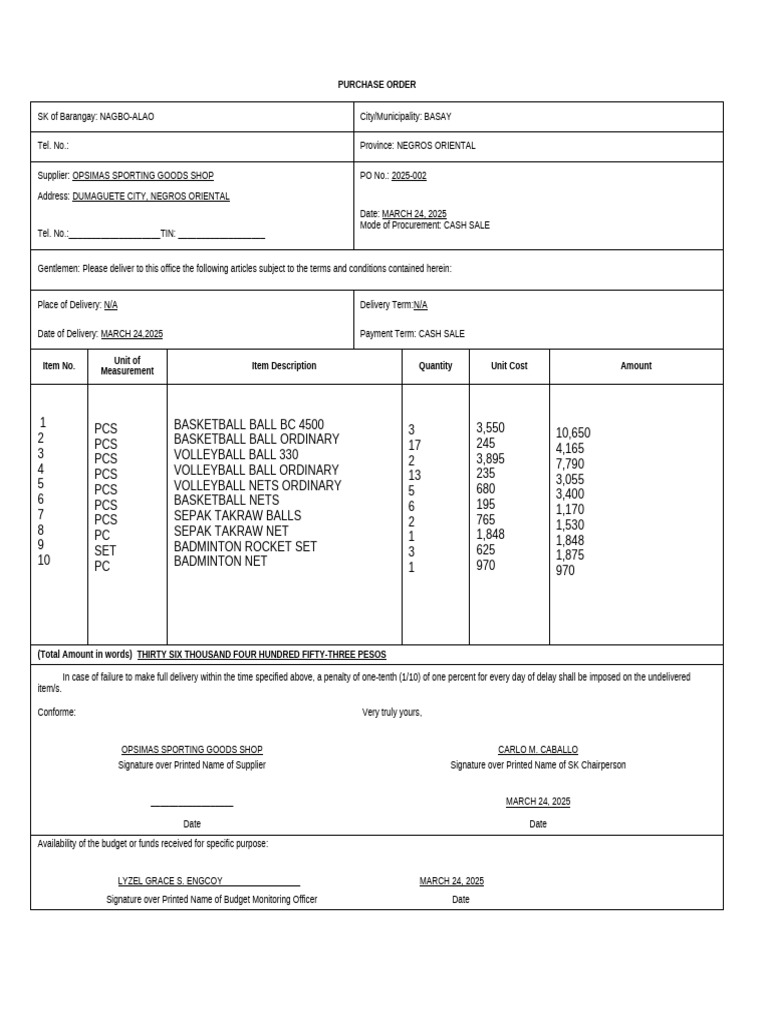 Purchase Order - Format | PDF